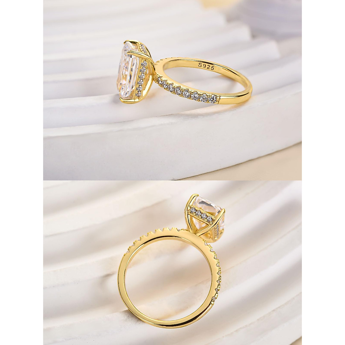 Effinny 3.5ct Radiant Cut Engagement Ring for Women,Yellow Gold Plated Sterling Silver Simulated Diamond White Sapphire Promise Ring(Size:7)