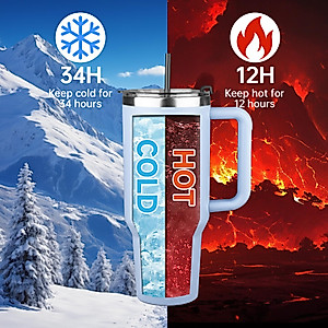 StarSpeed 40 oz Tumbler with Handle and Straw Lid | Stainless Steel Water Bottle Travel Mug Reusable Insulated Cup With Lid And Straw, Keep Cold Heat and Ice for Hours(40oz,Blue)