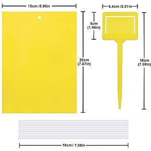 Gideal 20-Pack Dual-Sided Yellow Sticky Traps for Flying Plant Insect Such as Fungus Gnats, Whiteflies, Aphids, Leafminers,Thrips - (6x8 Inches, Included 20pcs Twist Ties)