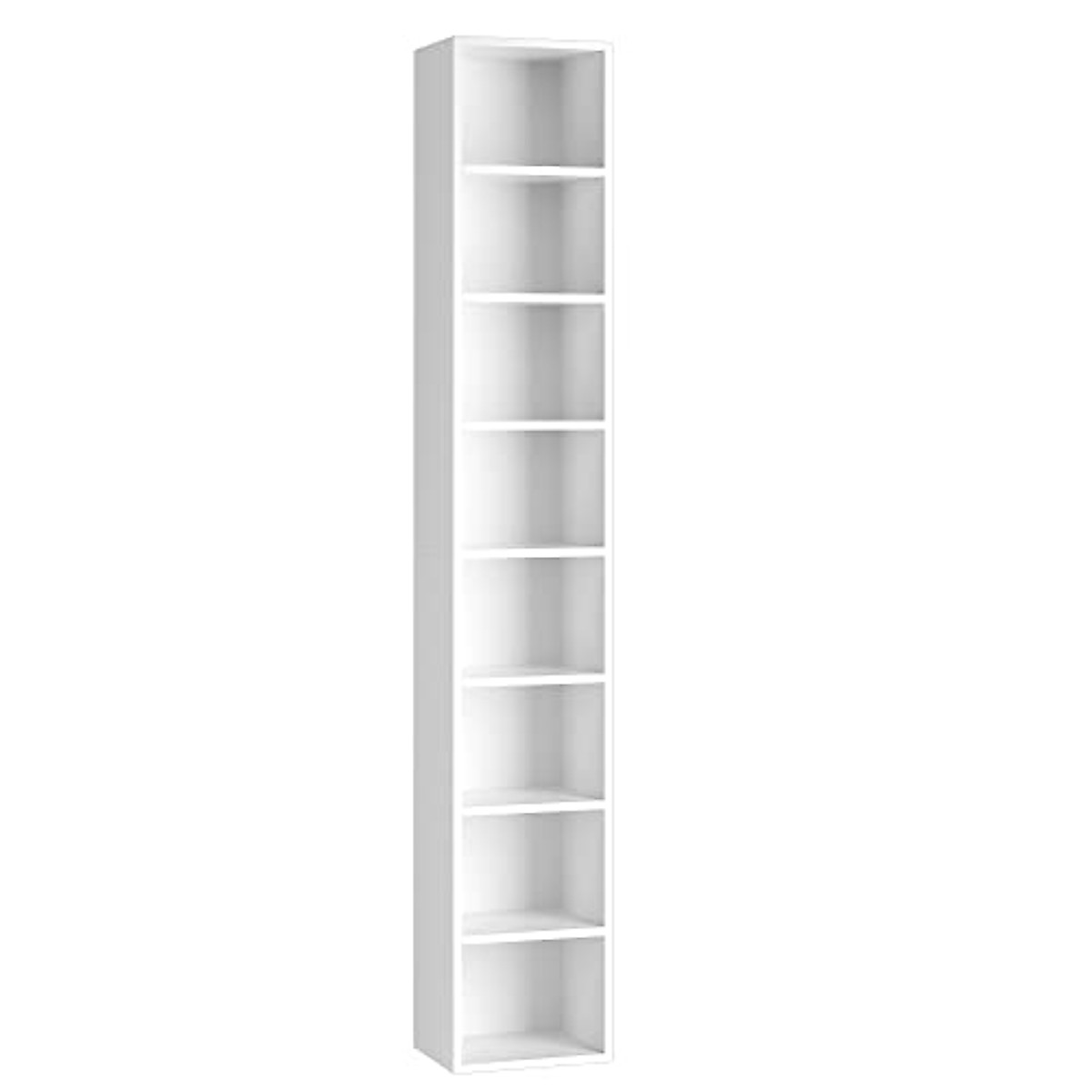 FOTOSOK 8-Tier Media Tower Rack, 11.6 X 9.3 X 70.9 Inches CD DVD Slim Storage Cabinet with Adjustable Shelves, Tall Narrow Bookcase Display Bookshelf for Home Office, White