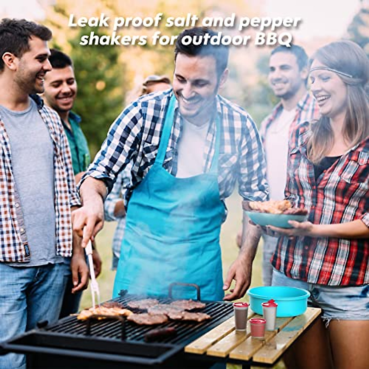 Salt and Pepper Shakers Set of 2 - Jelife 4.3oz Salt Shaker with Lid Medium Airtight Plastic Spice Jar, Moisture-Proof Spice Dispenser Set to go for Travel Camping Picnic Outdoors Kitchen Lunch Boxes