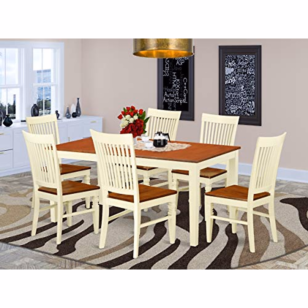 East West Furniture NIWE7-BMK-W Dining Table Set, 7-Piece