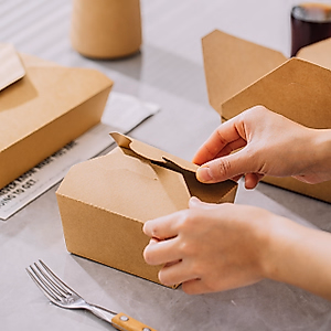 To Go Food Containers 50 Pack - Kraft Microwavable Folded Paper 30 oz Take-Out Container - Meal Prep, and Catering with Lids - Disposable, Freezer Safe - Restaurant, Home Pastry and Packaging Supplies