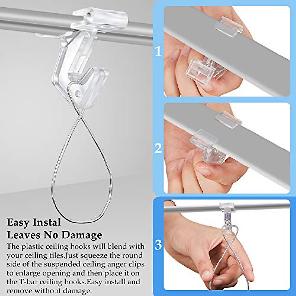 Clear Drop Ceiling Hooks Hanging Polycarbonate Ceiling Hanger Track Clip Suspended Ceiling Hooks for Hanging Plants Classroom Office Signs Decorations (25 Pieces)