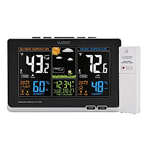 La Crosse Technology 308-1414B-INT, Wireless Atomic Digital Color Forecast Station with Alerts, Black