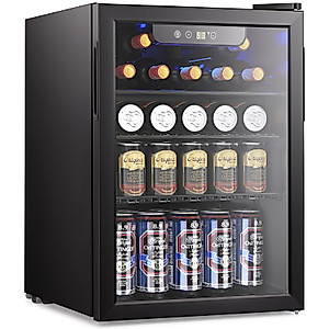 Joy Pebble Beverage Refrigerator Cooler,95 Can Mini Fridge with Glass Door for Beer Soda Wine, Small Drink Fridge with Adjustable Thermostat, Beverage Fridge for Bar Home Office,2.6Cu.Ft
