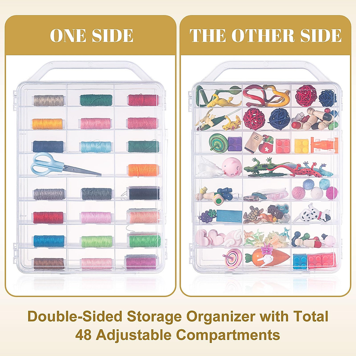Mifoci 2 Pcs Double Sided Thread Box Storage 46 Grids Sewing Organizer Clear Plastic Thread Holder Portable Thread Organizer Box for Embroidery Sewing Threads Crafts Beads Embroidery Floss