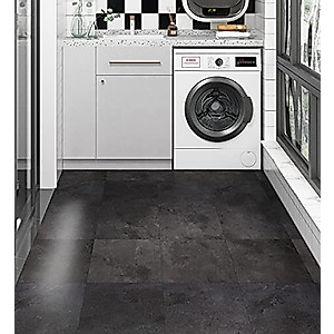 Livelynine 32-Pack Removable Floor Tiles Peel and Stick Flooring Charcoal Grey Vinyl Flooring Waterproof Bathroom Floor Tile Stickers Stick On Laminate Flooring Sticky Linoleum Flooring 12X12 Inch