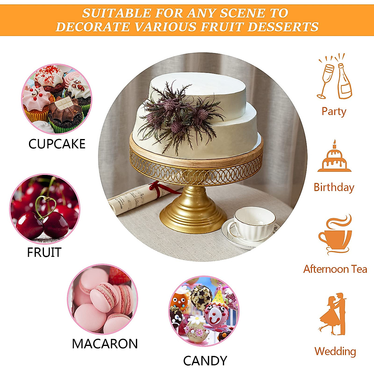 weharnar Set of 2 Cake Stand for Dessert Table Cake Plate Tray for Wedding Birthday Baby Shower Christmas Party, Cake Stand 12" 10"