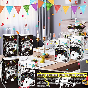 Crtiin 30 Pcs Video Game Gamer Gift Bags - Level Up Gaming Party Favors with Handle - Black & White