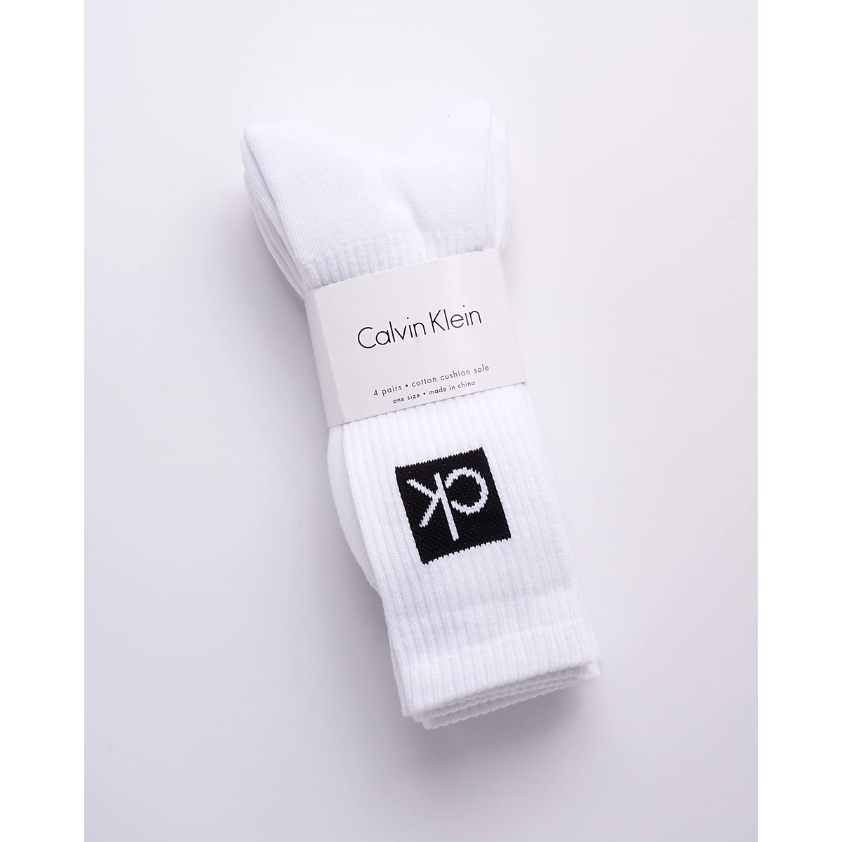Calvin Klein Socks - Cotton Blend Cushioned Mid-Calf Athletic Crew Sock (4 Pack), Size 7-12, White