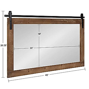 Kate and Laurel Cates Farmhouse Horizontal Wood Framed Wall Mirror, 40 x 26, Rustic Brown, Barn Door-Inspired Rustic Mirrors for Wall