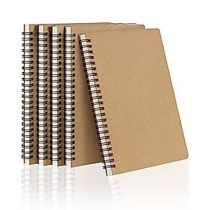 Dynta Spiral Notebooks A5 Lined 5Pcs College Ruled Journals Bulk Thick Paper for Work, Study, Notes Taking, Gifts 120 Pages/60 Sheets Kraft Brown