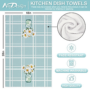 AnyDesign Daisy Flower Spring Kitchen Towel Summer Floral Dishcloths Light Blue Watercolor Reusable Hand Drying Tea Towel for Farmhouse Seasonal Cooking Baking Cleaning, 18 x 28 Inch, 2 Packs