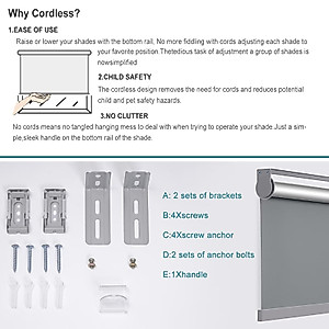 Changshade Cordless & Blackout Roller Shade, Room Darkening Rolled Up Shade, Fabric Window Blind, for Light Blocking/Sun Protection, 24 inches Wide, Gray ROL24GY72A