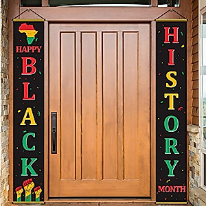 Happy Black History Month Porch Sign Door Banner, African American February Festival Holiday Hanging Banner for Black History Month Front Door Sign Wall Hanging Decorations 71 x 12 inch