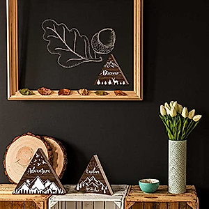 3 Pcs Wooden Mountain Decor Woodland Adventure Decor for Boy Travel Adventure Mountain Table Decor Centerpiece for Home Bedroom Bathroom Shelf Wall Rustic Farmhouse Decoration (Brown)