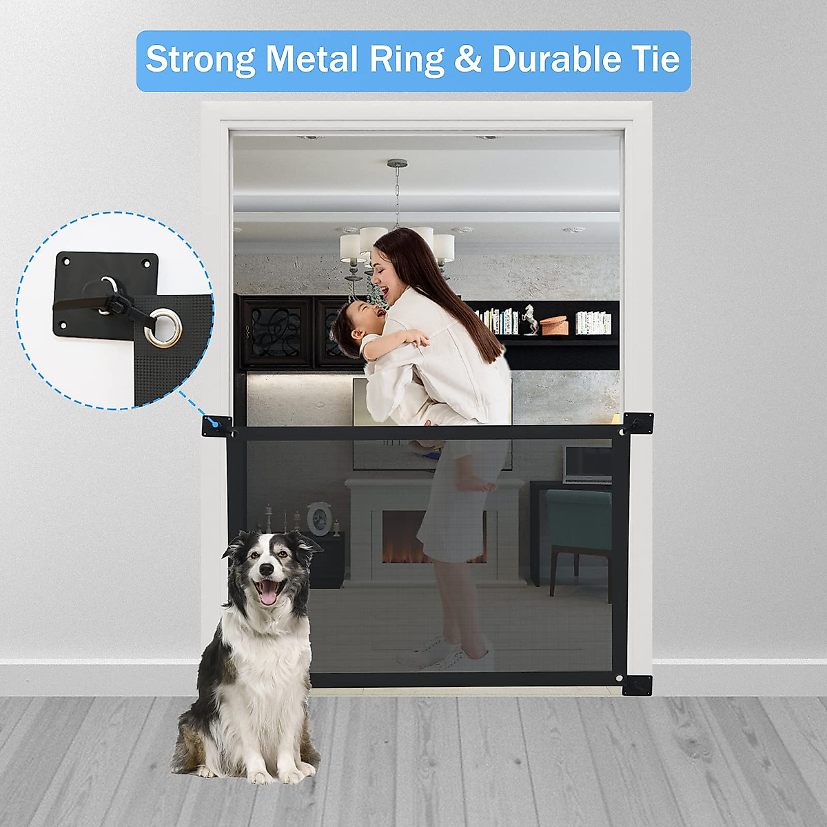 Dog Gates for The House 40'' X 30'', Mesh Baby Gate for Stairs, Portable Folding Magic Pet Gates for Dogs Easily Install Anywhere, No Drilling Puppy Gate for Stairs/Hallways/Doorways/Indoor Outdoor