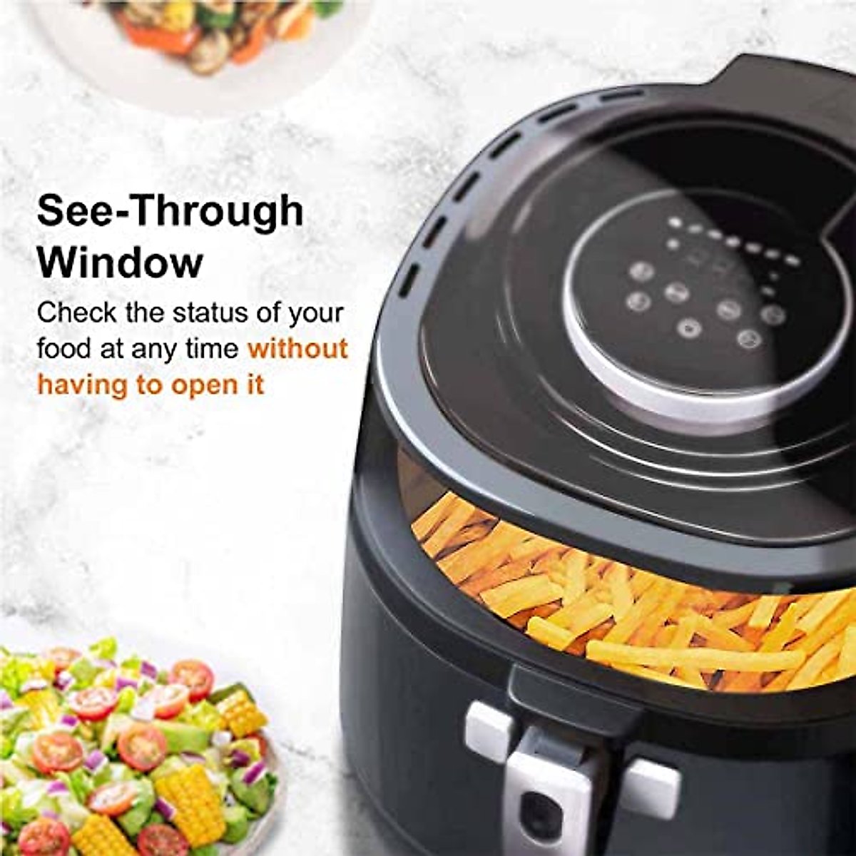 MAISON HUIS 8QT Latest Model Air Fryer with Detachable Propeller Shaft & Viewing Window, LED Digital Touch Screen Adjustable Temperature Control with 7 Presets Functions, 1700W