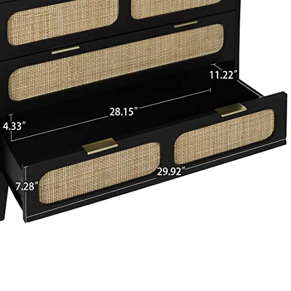 QEIUZON 3 Drawer Dresser, Modern Rattan Dresser Chest with Wide Drawers and Metal Handles, Farmhouse Wood Storage Chest of Drawers for Bedroom, Living Room, Hallway, Entryway (Black-2 Packs)