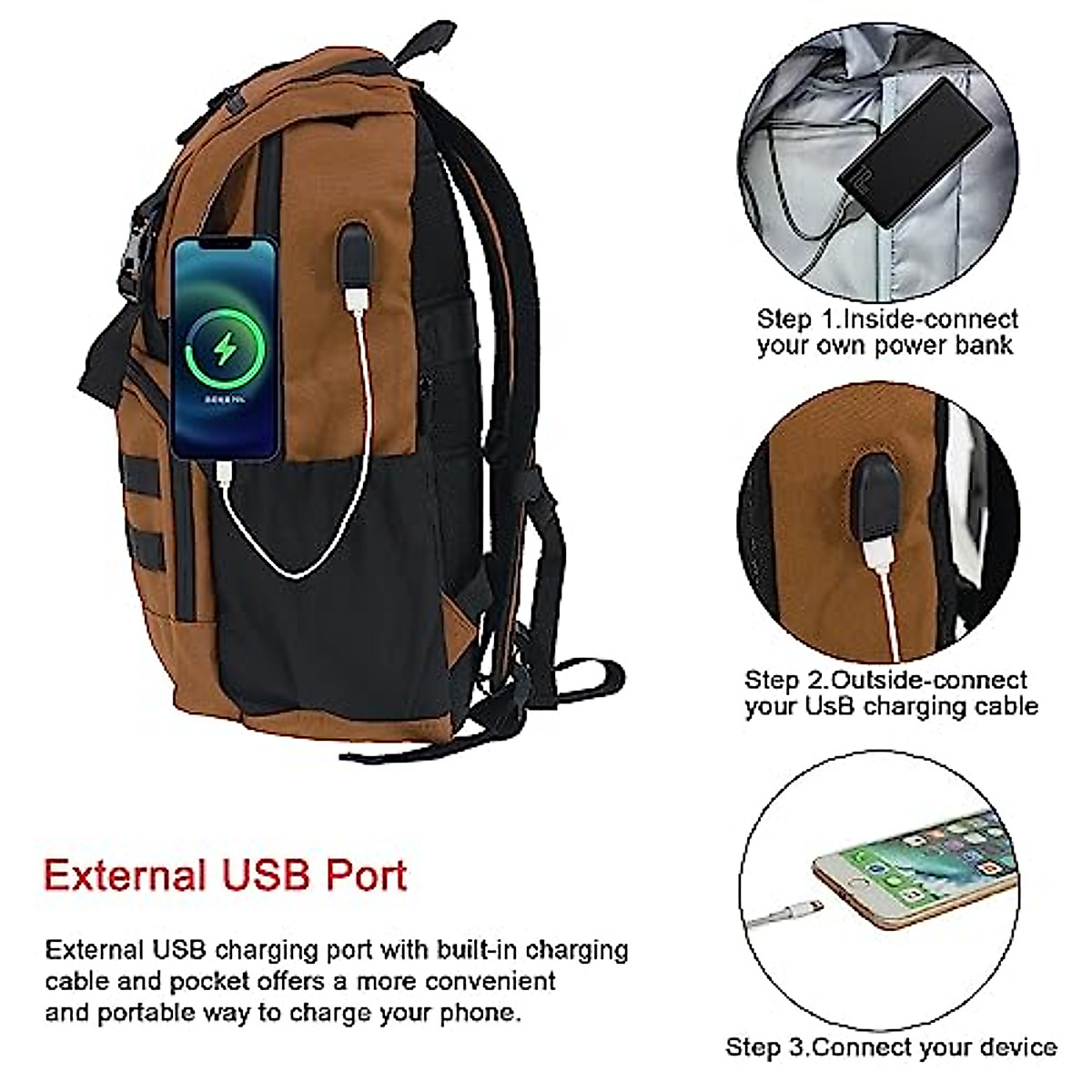 Goloni Casual Travel Backpack for Women Men, Lightweight backpack for college, Casual Daypack Backpacks with USB Charging Port,Brown