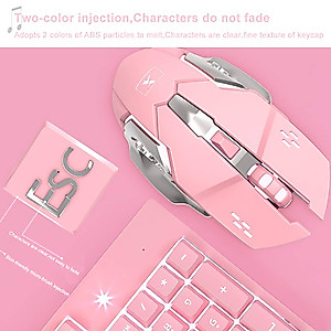 Rechargeable Keyboard and Mouse,Soke-Six 2.4G Wireless Mechanical Feel Backlit Gaming Keyboard Mice Combo Home Office Gamer Design Use for Laptop Pc Mac (Pink)