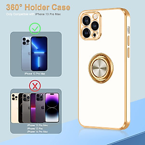 Fingic for iPhone 13 Pro Max Case,for iPhone 13 Pro Max Phone Case with 360°Ring Holder Slim Lightweight Kickstand Magnetic Car Mount for Girls Boys Protective Phone Case for iPhone 13 Pro Max,White