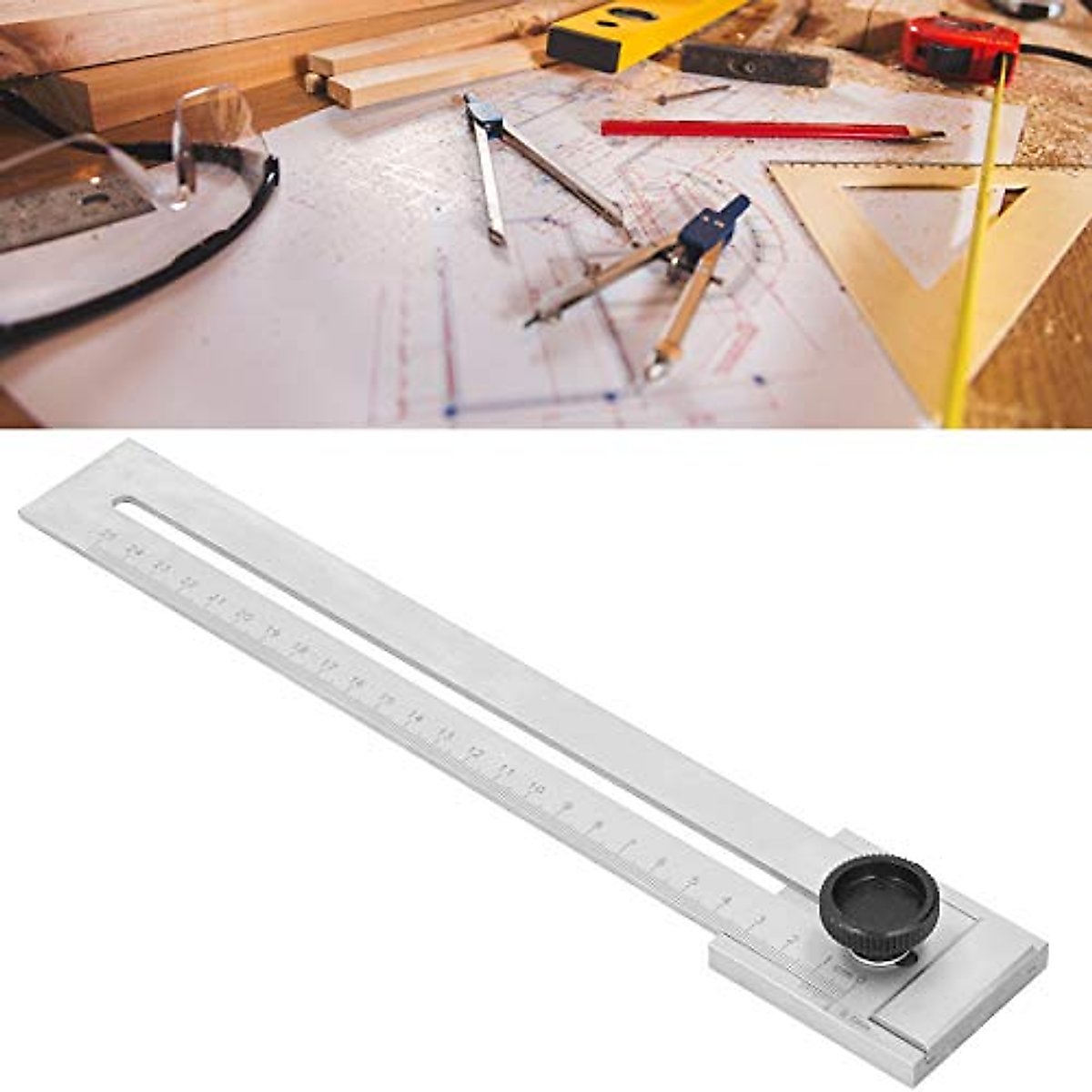 Sliding Line Ruler Precision Carbon Steel Ruler Woodworking Parallel Ruler Marker Gauge Marking Tool for Mechanical Processing Marking with Slide Stops(200mm)