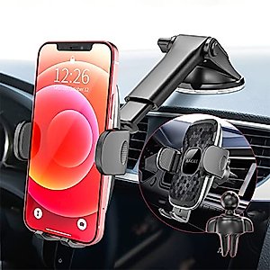 Car Phone Holder Mount, Suction Cup Cell Phone Holder with Gel Pad for Dashboard Windshield Air Vent 3-in-1, Stable Universal Cellphone Mount Holder Compatible with iPhone, Samsung, Android Mobile