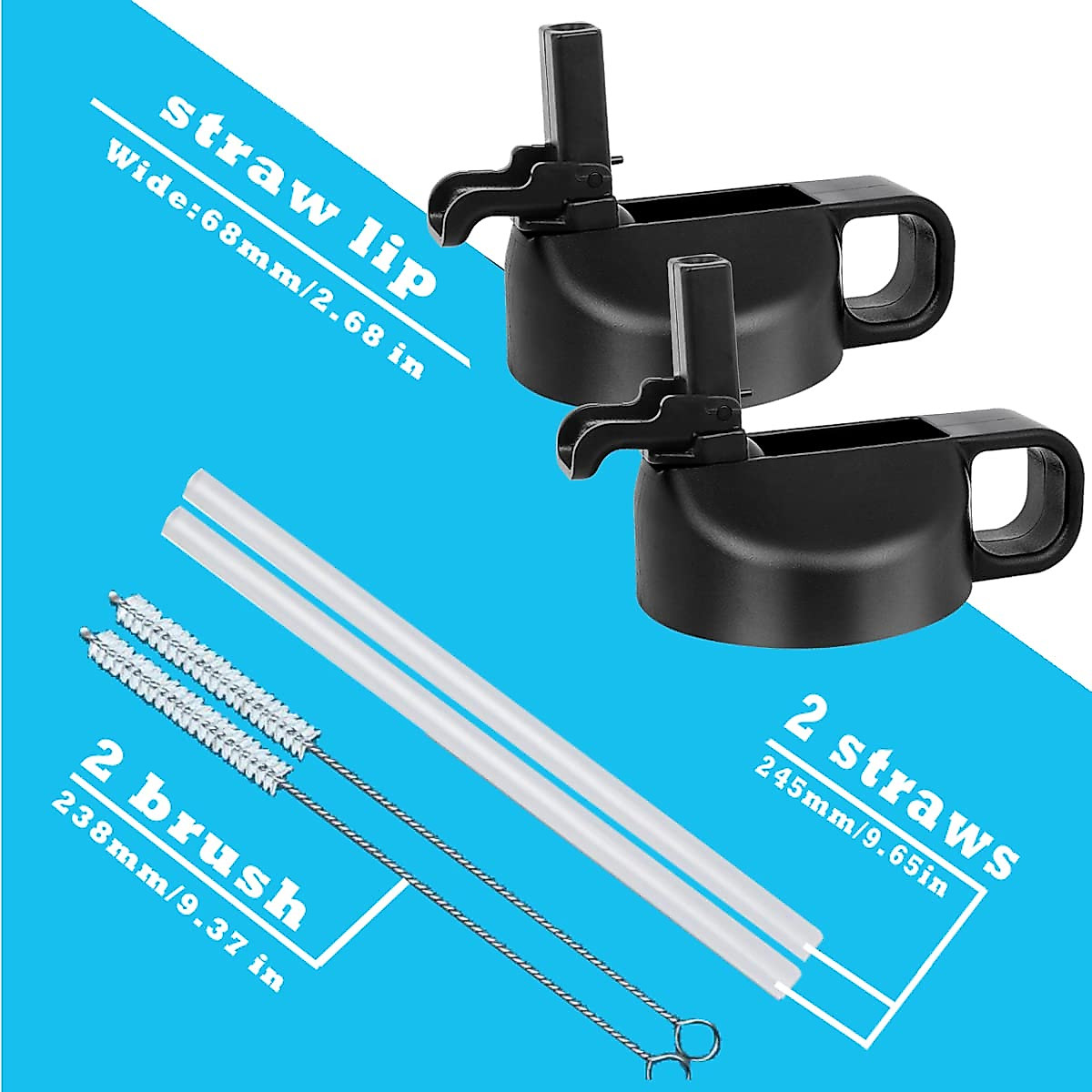 Straw Lid for 12 32 40 64 oz Wide Mouth Water Bottle, Lids Compatible with Hydro Flask Sports Water Bottle Straw Lid Top Straw Cap-Dust Cover Design