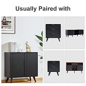 XUZENEST Modern Sideboard Buffet Cabinet Console Table, Accent Storage Cabinet Credenza Buffer Cabinet with 4 Fluted Doors for Kitchen Dining Living Room Entryway(Black)