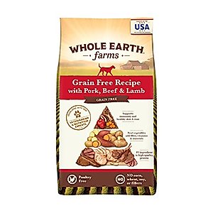 Whole Earth Farms Grain Free Recipe Dry Dog Food, Pork, Beef & Lamb, 25-Pound