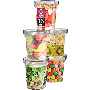 WBKTOOL 5 Pack Overnight Oats Containers with Lids - 16 oz Deli Food Storage Containers - Small To Go Plastic Yogurt Container for Soup, Salad, Freezer