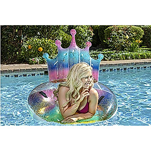 Poolmaster Swimming Pool Float Rainbow Glitter Tiara Tube, Multi Large