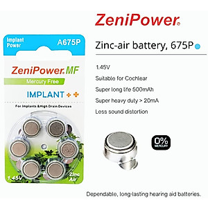 ZeniPower Mercury Free Cochlear Implant Batteries 60 Batteries