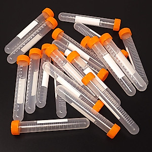 Honbay 20pcs 15ml Plastic Centrifuge Tube EP Tube Seed Bottle - Orange Screw Cap, Round Bottom, Graduated Marks