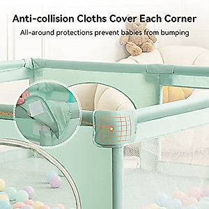 COMOMY Playpens for Babies and Toddlers, 79"x71" Baby Playard Extra Large, Safe and Non-Slip Baby Fence, Full Mesh Design, Indoor & Outdoor Kids Activity Center, Baby Play Pens (Dark Green)