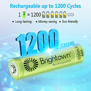 Brightown 12-Pack Rechargeable AAA Batteries, 600mAh NiMH Precharged Triple A Solar Batteries for Solar Lights and Household Devices, Low-self Discharge, Up to 1200 Cycle Times, UL Certified, 1.2V