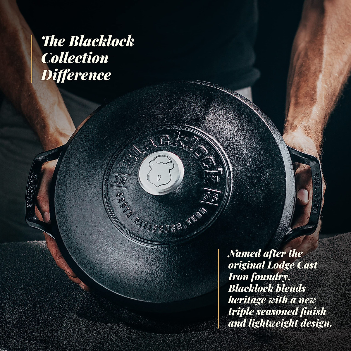 Lodge Blacklock 5.5 Qt Triple Seasoned Cast Iron Dutch Oven - 5.5 Qt Capacity - Nonstick Finish - Cast Iron Dutch Oven with Lid - Cast Iron Cookware