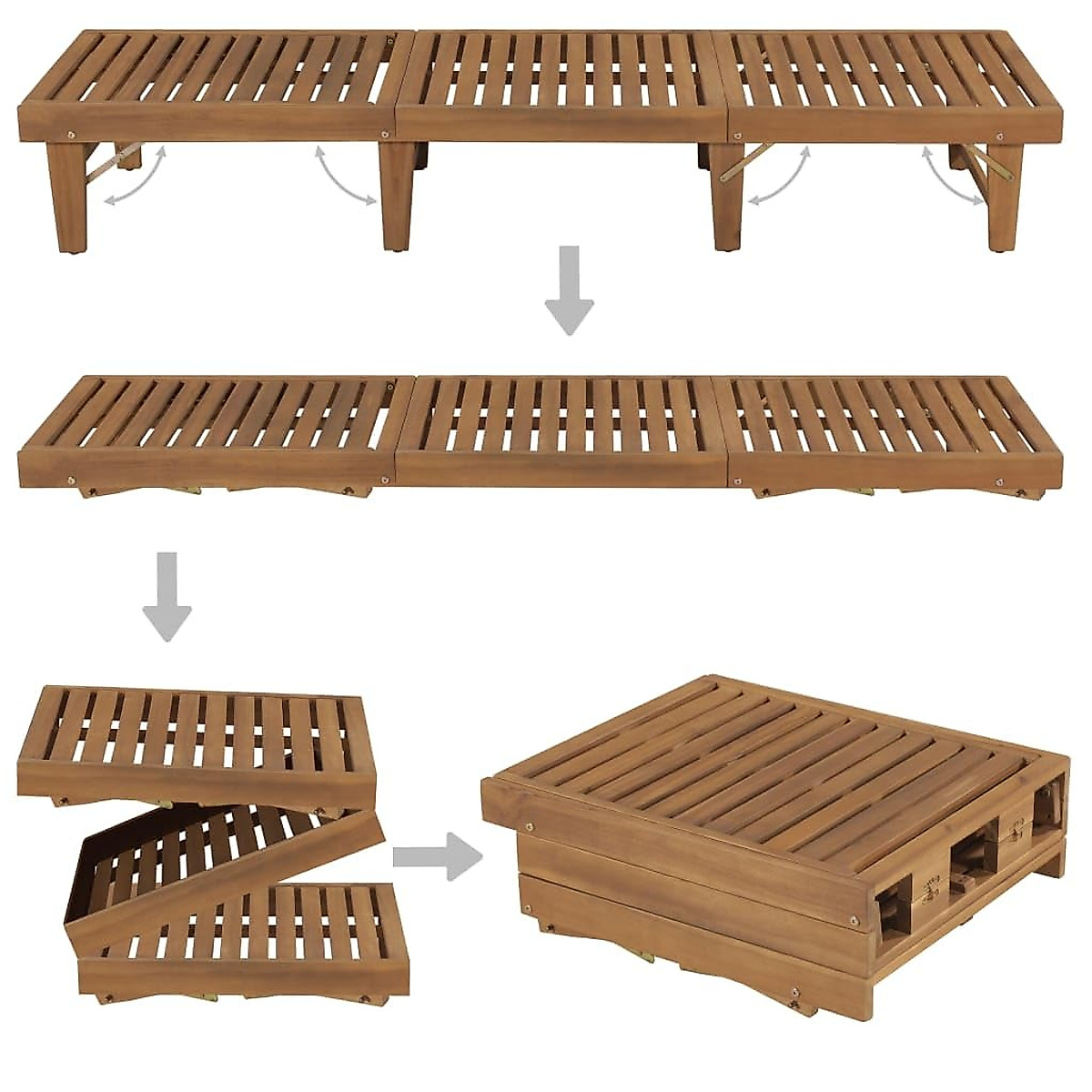 vidaXL Folding Sun Lounger - Rustic Solid Acacia Wood, Weather Resistant, Adjustable and Durable - Perfect for Patio, Poolside or Garden