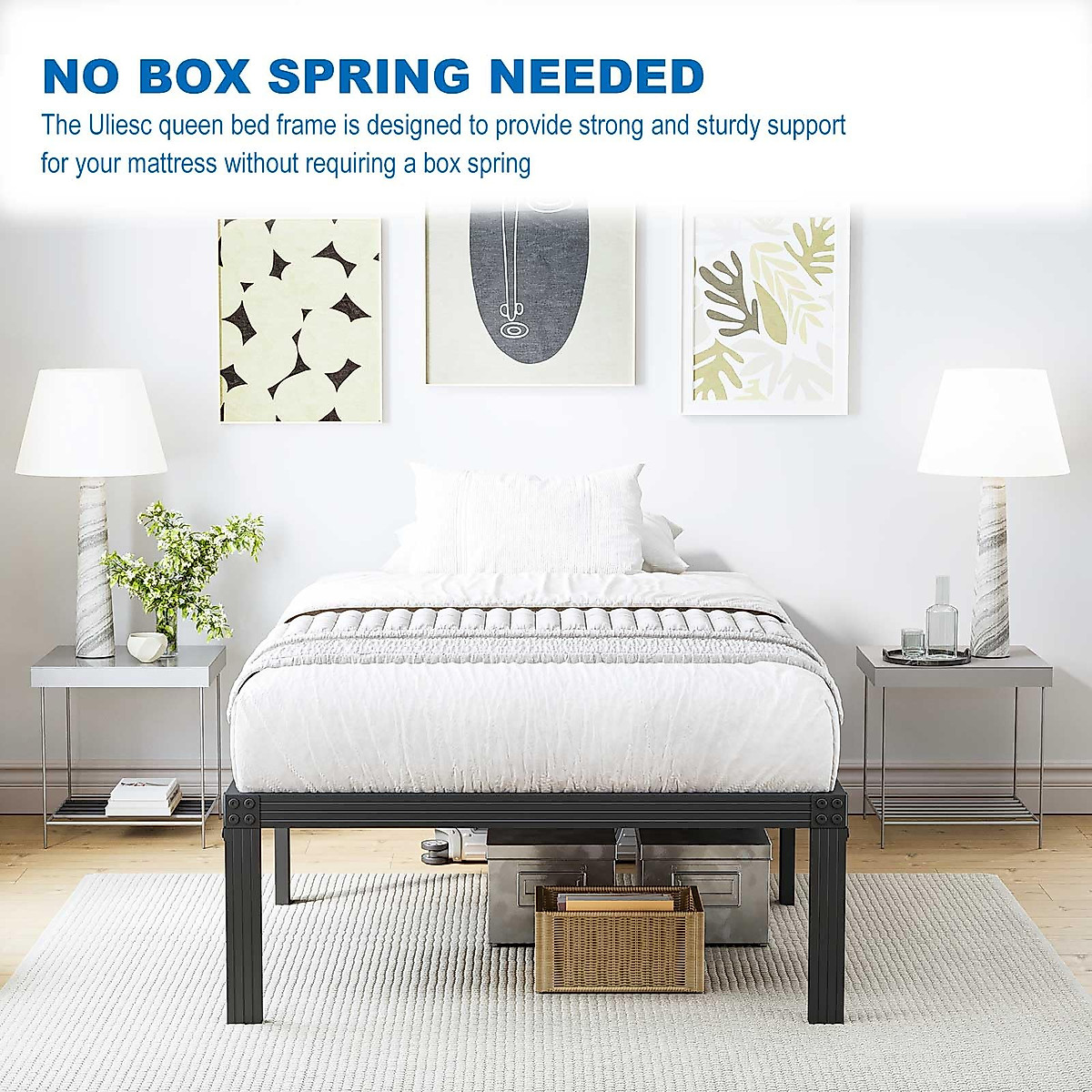 Uliesc Twin Size Bed Frame, 14 Inch High Sleek and Durable Metal Bed Frame, No Box Spring Needed Platform, Heavy Duty Steel Slats with 2000 lbs Support, Easy Assembly, Noise-Free—Matte Black