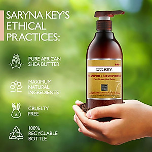 Saryna Key Shampoo for Damaged Hair with Pure African Shea Butter and Body Lotion Gift - - Sulfate Free, No Parabens, Cruelty Free (300ml/10.14oz)