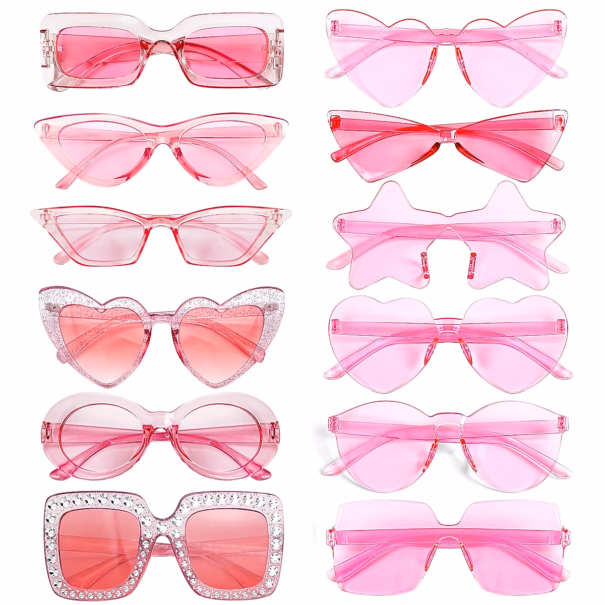 SUNOVELTIES 12 Mixed Clear Pink Style Sunglasses Retro Party Favors Bulk Classic Eyewear Costume Glasses for Women