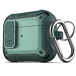 Encased X-Armor Compatible with Airpods 3 Case (3rd Generation) Protective Carabiner Keychain with Lid Lock (Metallic Green)