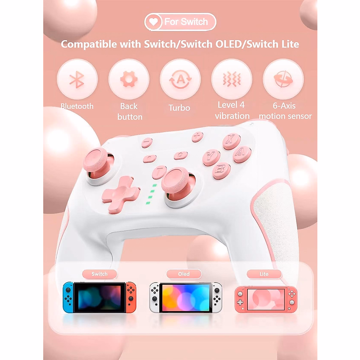 Matbip Wireless Pro Controller for Switch/Switch Lite/Switch OLED, wireless controller for switch with 2 back buttons, 3-level TURBO adjustable (Pink)