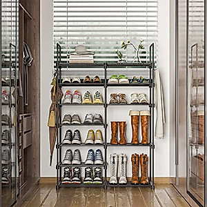 GIMTRR 7 Tiers Metal Shoe Rack, Large Capacity 24-30 Pairs Vertical Shoe Tower, Tall Shoe Storage Organizers, Narrow Shoe Shelf for Entryway, Closet, Garage