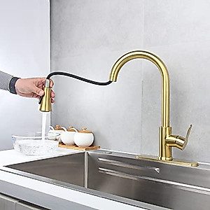 Kohonby Gold Kitchen Faucet with Pull Down Sprayer Modern Stainless Steel High Arc Single Handle Kitchen Sink Faucet Brushed Gold, Commercial 1 Hole Kitchen Faucet with Deck