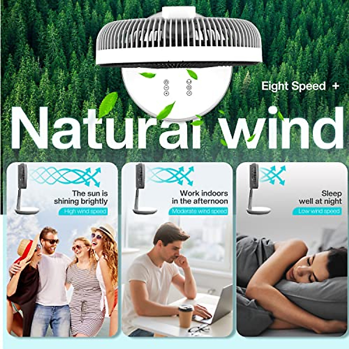 CooCoCo 11" Standing Fan Oscillating Pedestal Fan with Remote, 7800mAh Portable Battery Operated Fan, Dual Blades, 8 Speeds, 8H Timer Powerful Quiet Fan for Travel, Outdoor, Home, Office, White