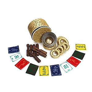 ESK GROUP Tibetan Singing Bowl Set of 7, 3”- 5.2” Om Mane Padme Hum Singing Bowl, Himalayan Singing Bowl, Handmade, w/ silk cushions, 7 sticks, Flag and Silk Brocade Box, ESK-06
