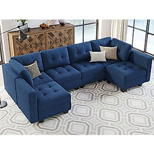 Belffin Modular U Shaped Sectional Sofa Couch with Reversible Chaises 6-seat Sectional Couch with Storage Seat Modular Sectional Set with Ottomans Blue